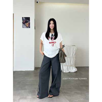 美式复古美拉德阔腿裤