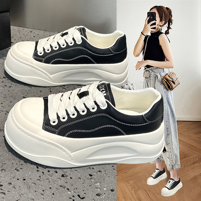 真皮黑色休闲板鞋女2025秋季新款