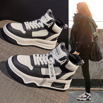 真皮厚底高帮鞋子女2025新款爆款