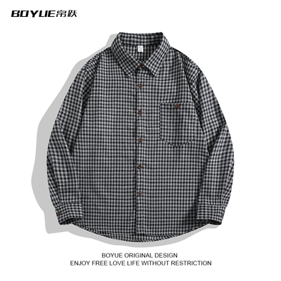 BOYUE帛跃格子长袖衬衫休闲外套