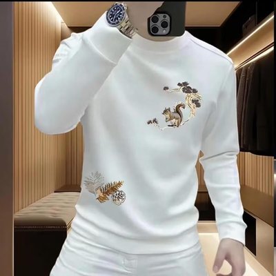 秋冬新中式动物印花加绒卫衣男