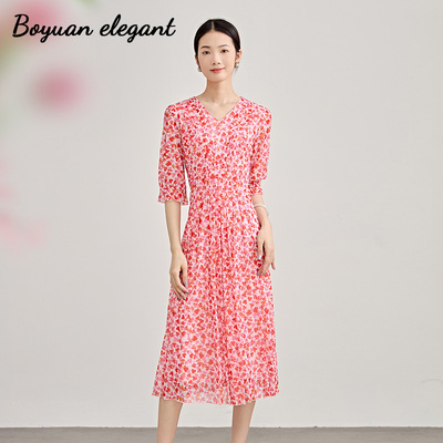 法式优雅气质印花连衣裙女