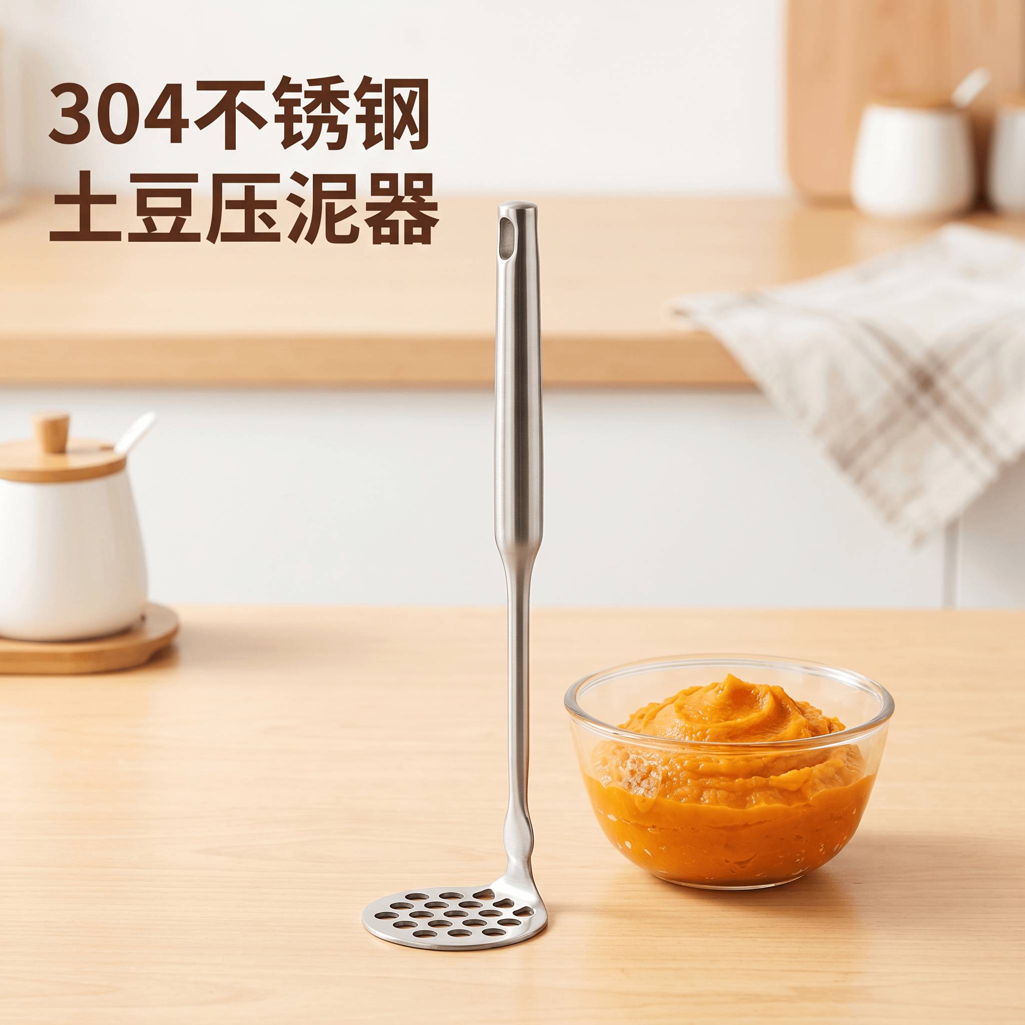不锈钢土豆压泥器长柄搅拌勺捣碎器用厨房手动多功能捣泥器