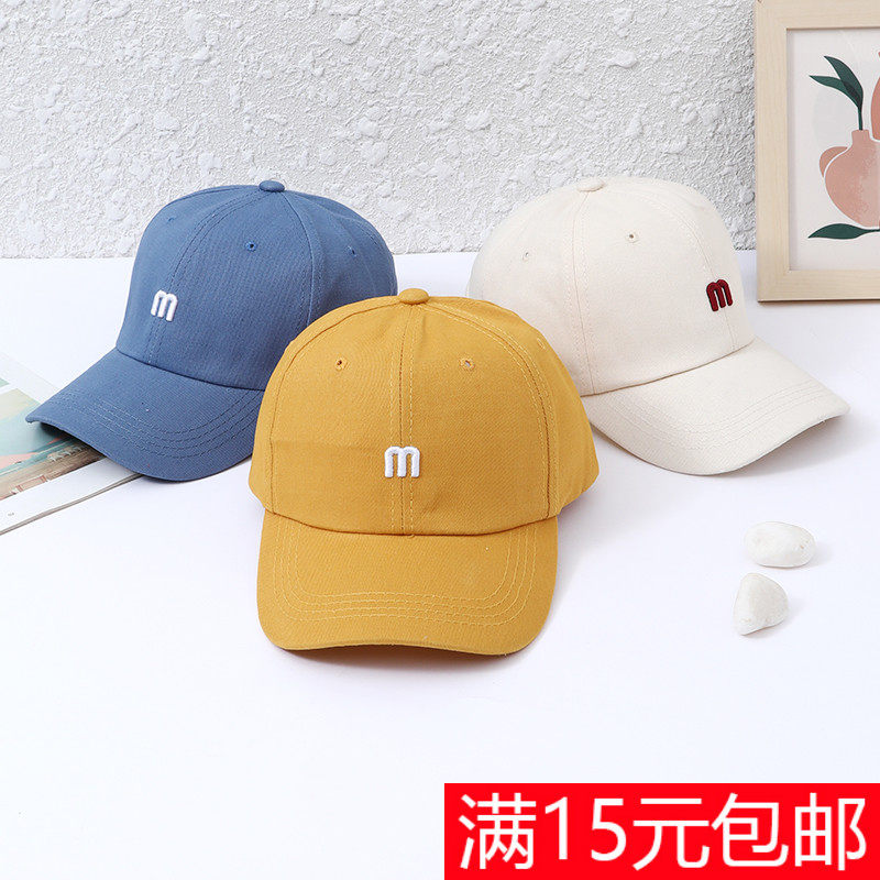 韩版ins百搭棉布小M字母棒球帽子女夏季时尚软顶鸭舌帽学生遮阳帽