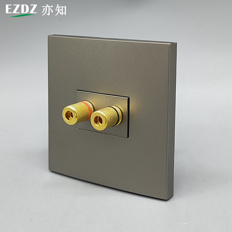 深灰色86型一位音响插座面板双头二2孔灰色音箱5.1环绕音频香蕉头