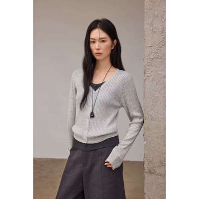 RN韩系新款假两件显瘦针织衫女