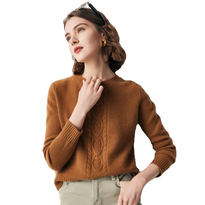 帕罗长袖宽松圆领简约风羊绒衫女