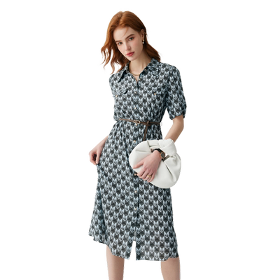帕罗桑蚕丝简约印花短袖连衣裙