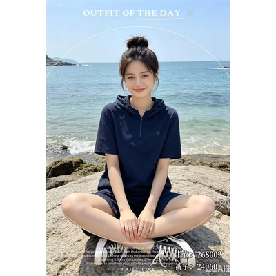 轻素26S002正品2026夏季新款休闲显瘦百搭连帽短袖T恤短袖女上衣