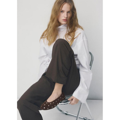 西班牙欧洲正品代购 MANGO 女士 绒面革铆钉芭蕾舞平底鞋27041242