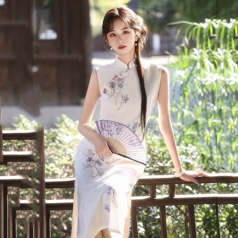 白色无袖国风新中式长款旗袍改良年轻款2026新款女感复古夏季