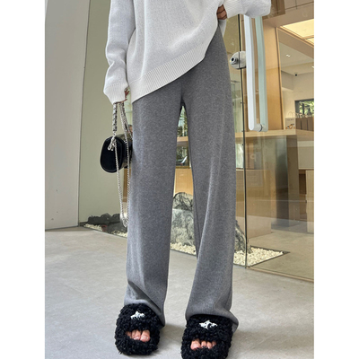 ebenb 燕麦加绒针织仿羊绒阔腿裤女秋冬高腰直筒暖暖裤垂感拖地裤