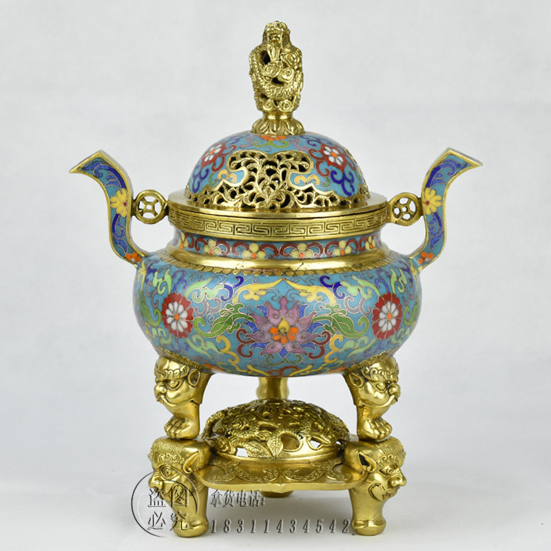北京特色手工艺故宫景泰蓝香炉铜胎珐琅寺庙佛堂供佛小虎腿熏香炉