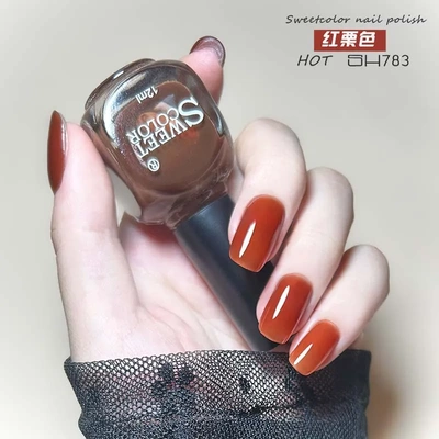 指甲油SweetColor棕色咖色系水性免烤快干美甲焦糖色