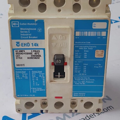 EHD 14k CUTLER HAMMER EHD3060L C SERIES 3 POLE 60A MOULDED C