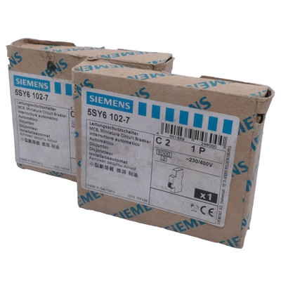 2x Siemens 5SY6 102-7 Leitungsschutzschalter MCB C2, 1-polig