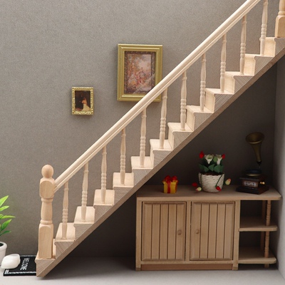 DollHouse娃娃屋BJD微缩模型OB11diy迷你素坯家具楼梯素坯带扶手