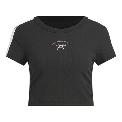 阿迪达斯短袖女2025蝴蝶结经典三条纹短款圆领T恤JY7649JY7650