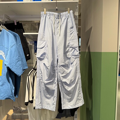 Adidas阿迪达斯三叶草女子三条杠刺绣速干透气宽松直筒长裤KT3059