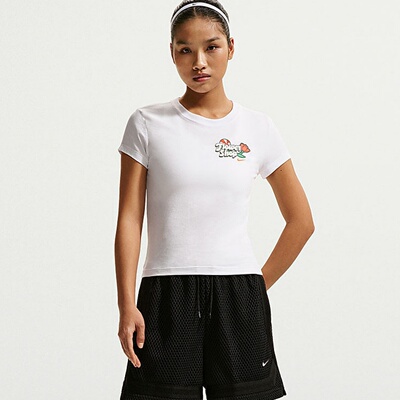 NIKE耐克女短袖夏修身短款休闲透气印花运动T恤IM0299-100