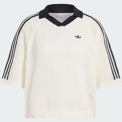 Adidas阿迪达斯三叶草女子V领POLO衫运动休闲短袖T恤 KC6490