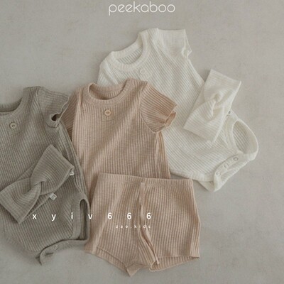韩国进口婴幼儿短袖夏款家居服连体衣爬服套装大PP裤PEEKABOO正品