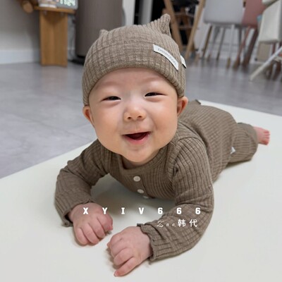 韩国进口PEEKABOO婴儿纯棉软糯打底爬服连体衣25新款春秋家居套装