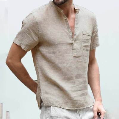 summer shirt men white tshirt hawaii shirts linen cotton T恤