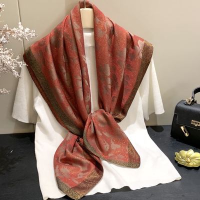 【金丝枫叶】高档提花100x100CM左右金丝线方巾百搭围巾披肩新款