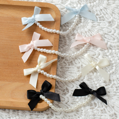 MAMASA粉色丝带珍珠双蝴蝶结胸花