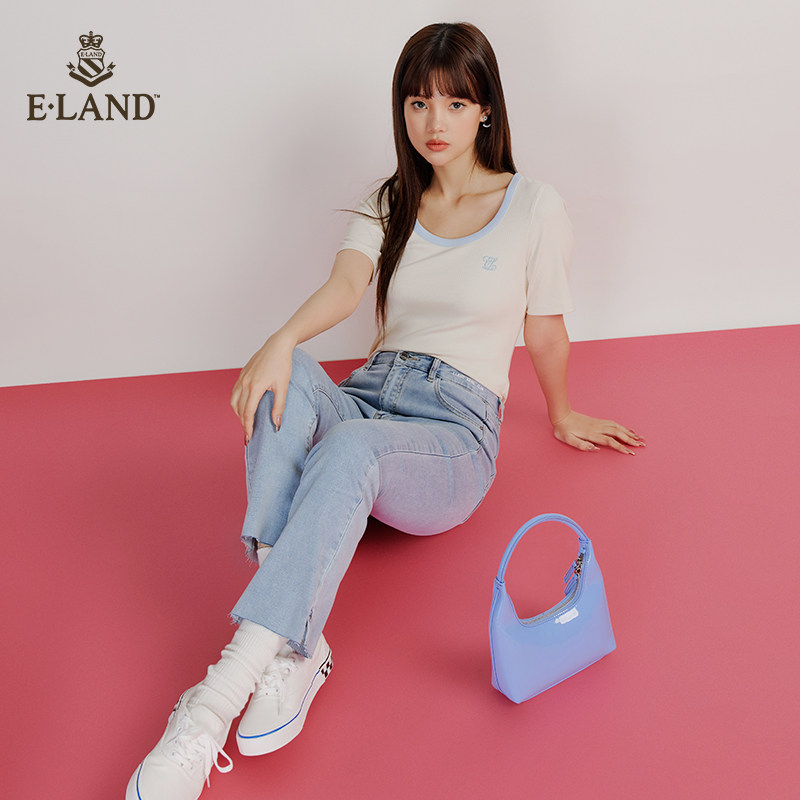 Eland微喇牛仔长裤女款时髦复古显瘦开衩裤脚_虎窝淘