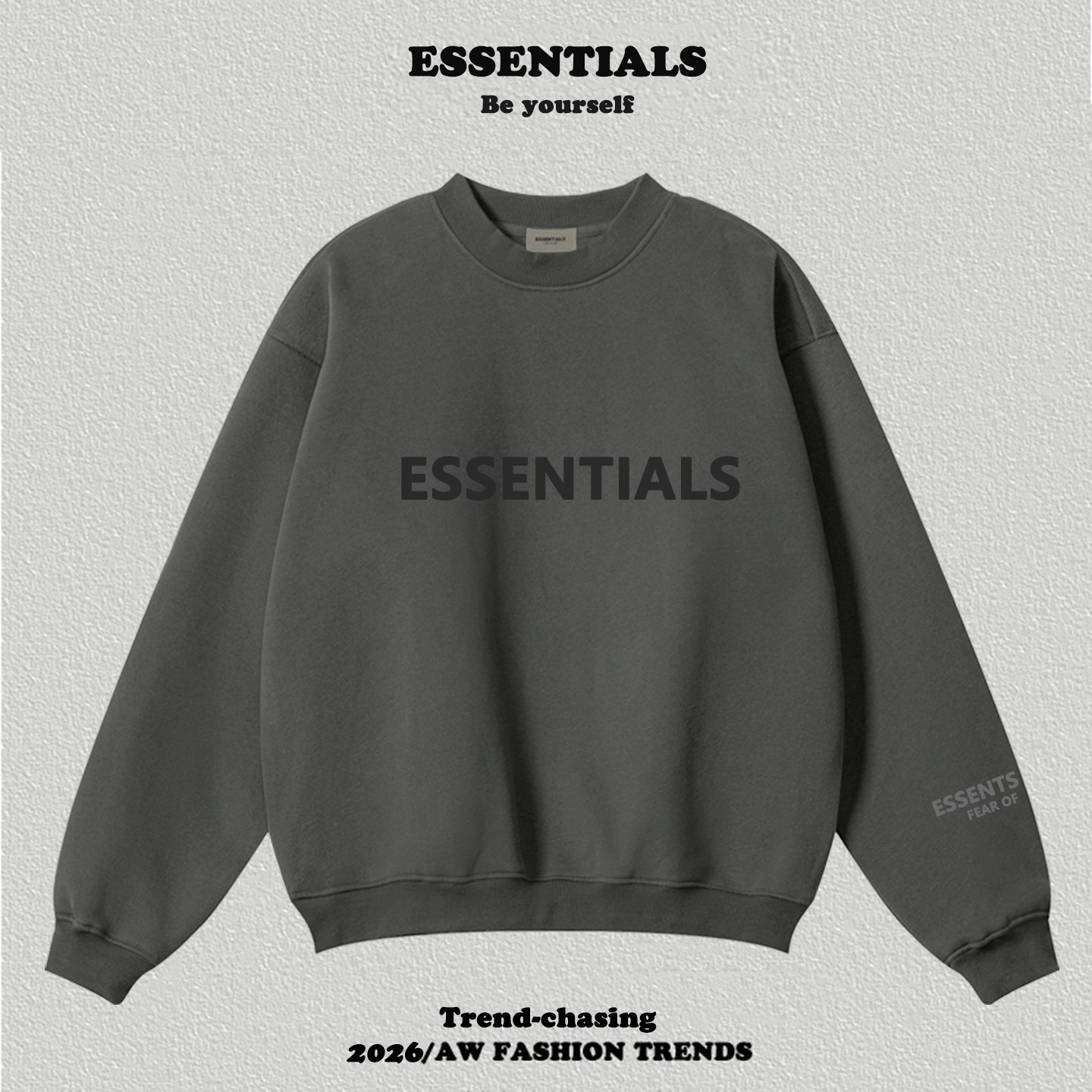 欧美潮牌Essentials beyou字母硅胶圆领卫衣男女情侣宽松高街潮牌
