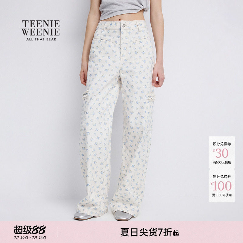 TEENIEWEENIE bearnova小熊女装26夏季新款工装风时尚印花牛仔裤