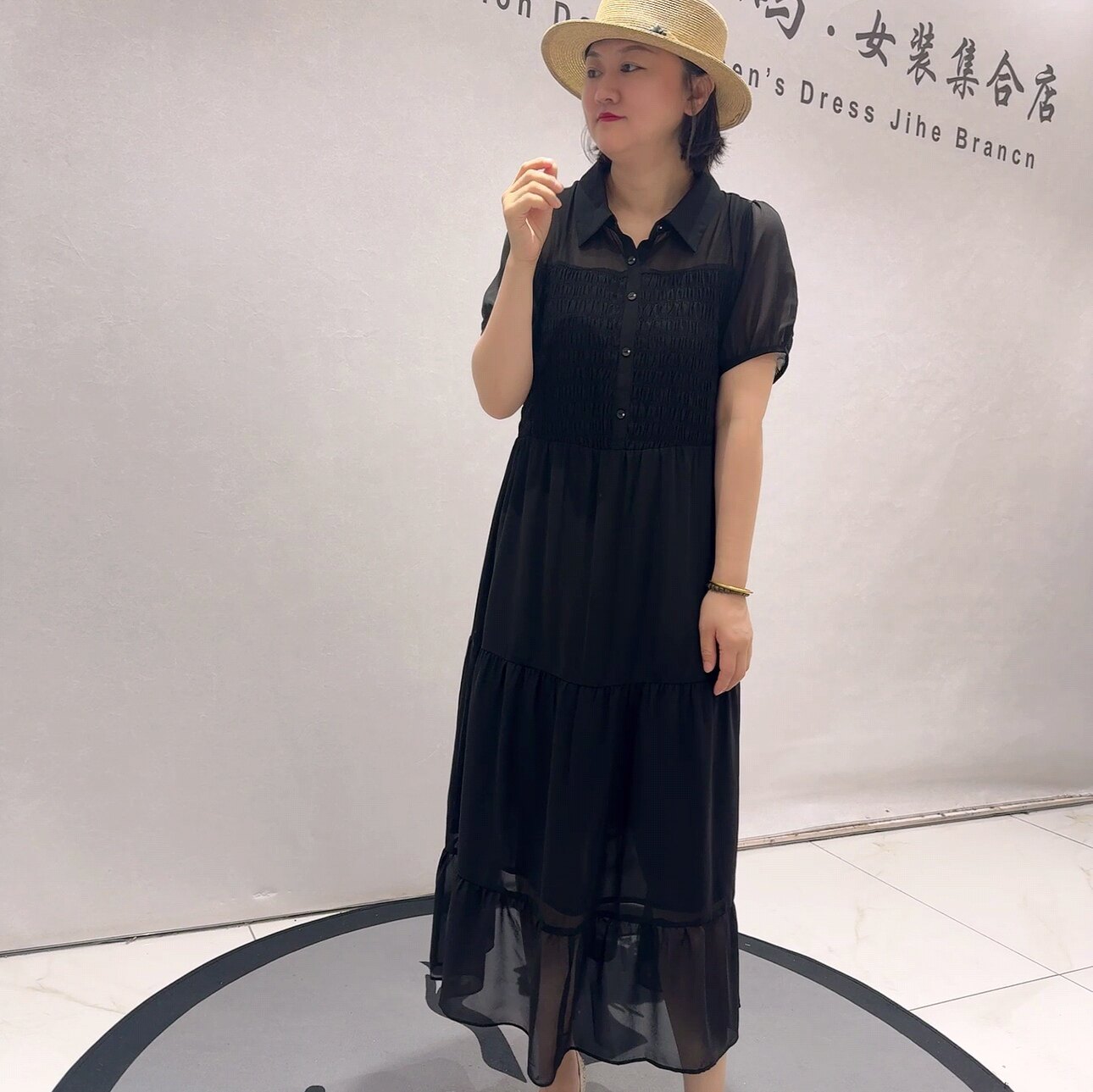 5251芮娜依莲夏款新品打揽设计遮肉显瘦简约长款连衣裙加大码女装