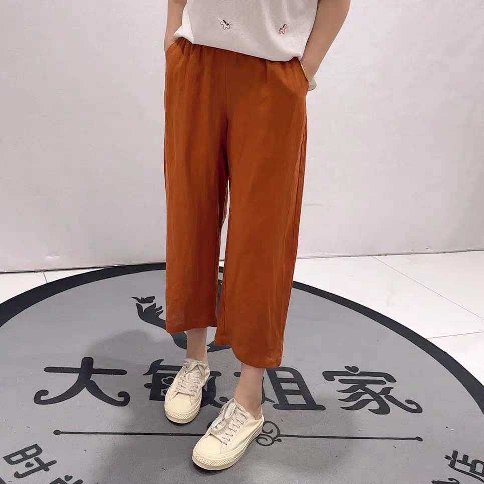 2171蓝鲸之吻夏款新品松紧腰遮肉显瘦简约百搭休闲裤加大码女裤