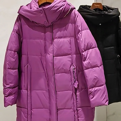 9817芮娜依莲冬款新品拼接针织设计防风袖连帽羽绒服外套大码女装