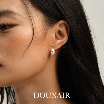 DouxAir新四叶草水滴拉丝耳环小众设计感意大利耳钉镶钻耳饰双面