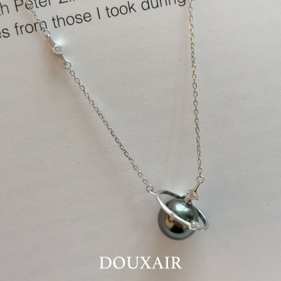 星球珍珠大溪地色吊坠镶锆通体纯银项链轻奢小众时尚高级感锁骨链