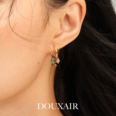 DouxAir彩色多巴胺串珠耳环金色圆形耳扣天然石炫彩精致耳坠女