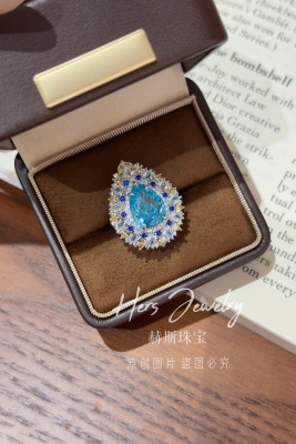 HERSt赫斯珠宝hw鸡尾酒系列莫奈花园复古宫廷风蓝宝石戒指