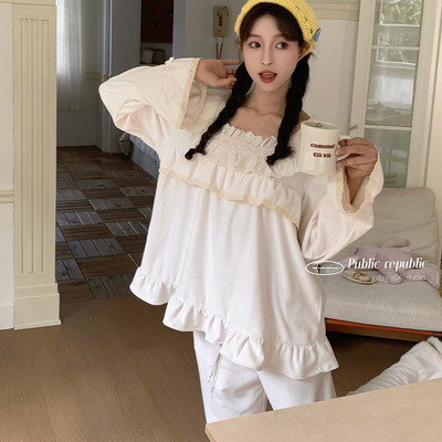 韩国Public republic 睡衣女甜美公主风牛奶绒中厚超柔软家居套装