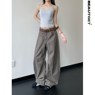 美式复古解构设计感弯刀裤