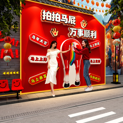 2026新年拍马屁跨过春节元旦网红墙面装饰打卡布置氛围场背景小院