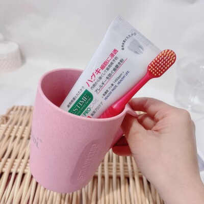 精致洗漱从刷牙杯开始~纽西家洗漱杯北欧粉小麦秸秆牙缸带手柄