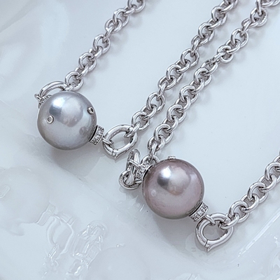 【24h鉴赏】大溪地海珠925银男女粗项链 正圆巨大16mm镜面光