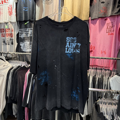 Saint Michael美式重磅做脏破洞字母印花宽松vintage上衣短袖T恤