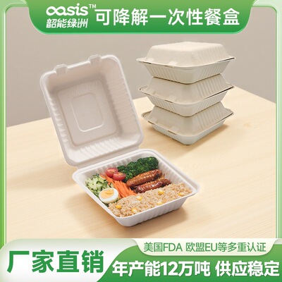 韶能绿洲甘蔗浆竹浆P8寸餐盒环保一次性食品级餐具可降解堆肥