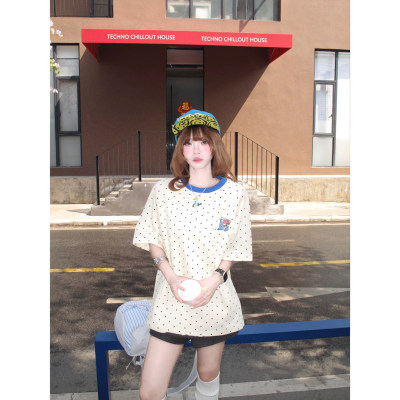 美式韩系甜美波点杏色正