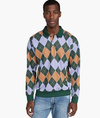 翻领长袖obey卫衣格子简约男士