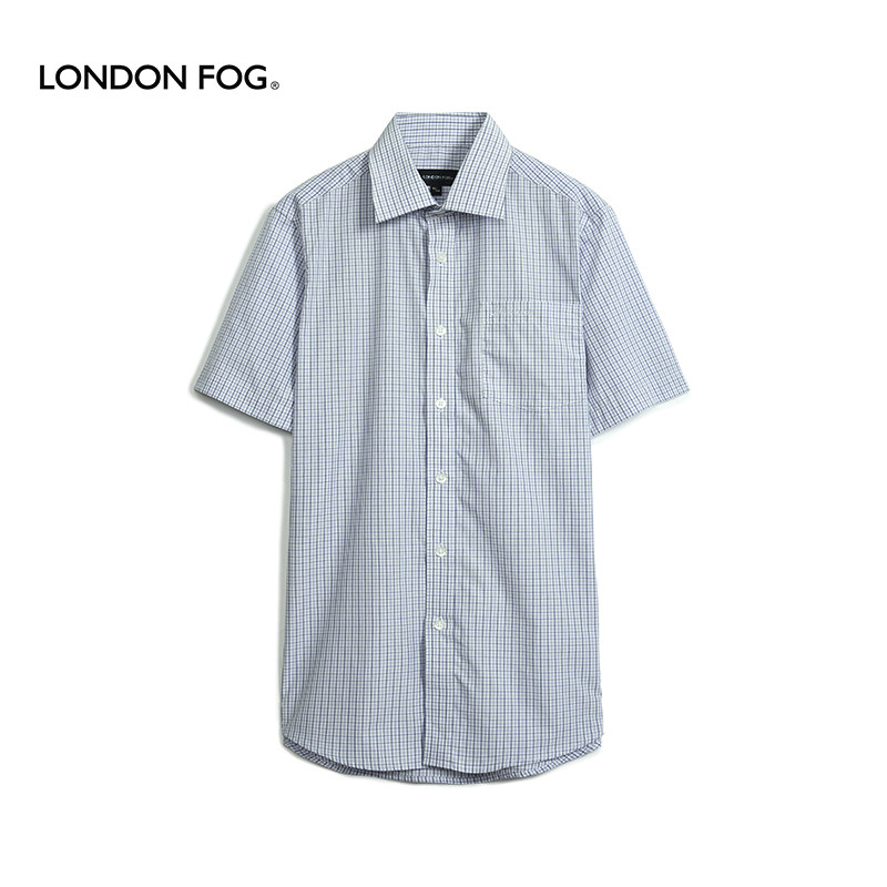 LONDON FOG/伦敦雾全棉休闲衬衫夏季商务短袖翻领格子衫衬衣男士